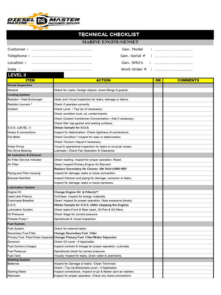 Technical Report Checklist - MARINE ENGINES | PDF | Leak | Switch
