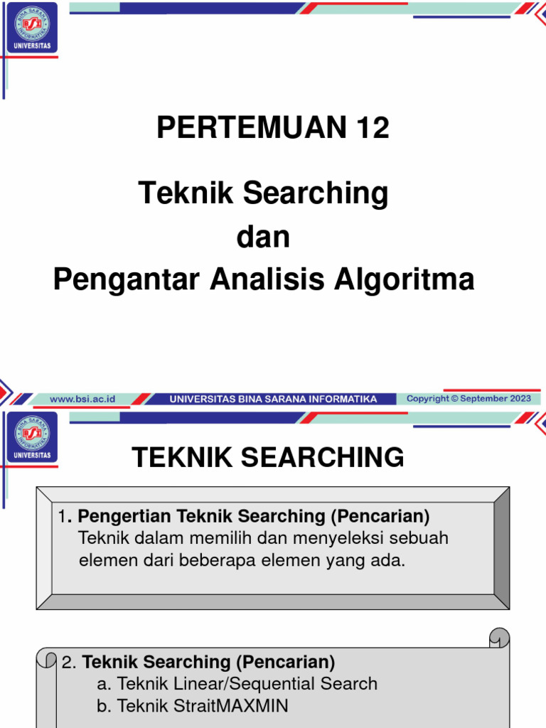 Pertemuan 12 Teknik Searching Dan Pengantar Analisis Algoritma | PDF