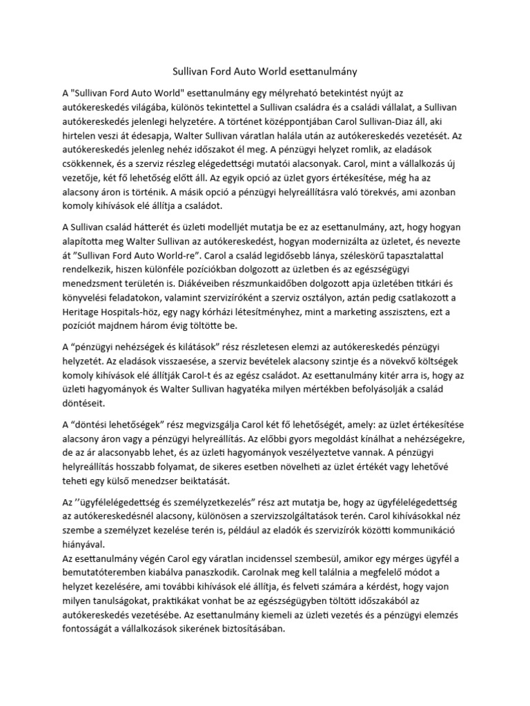 Sullivan Ford Auto World Esettanulmány Pdf