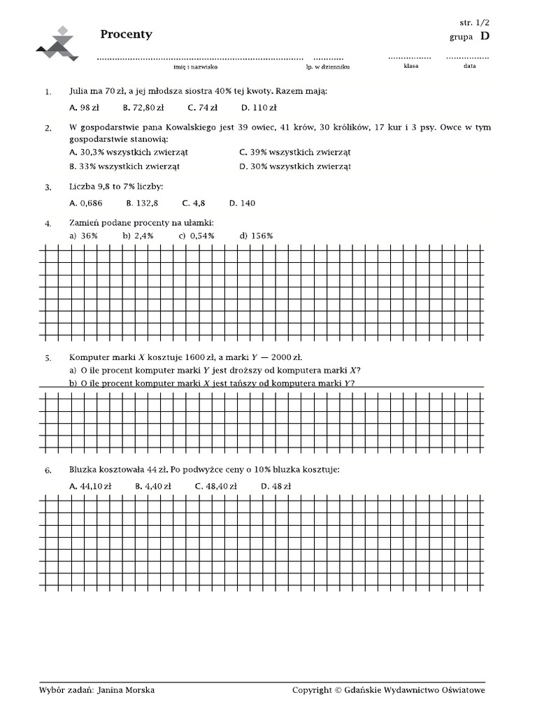 Procenty Powtórzenie-1 | PDF