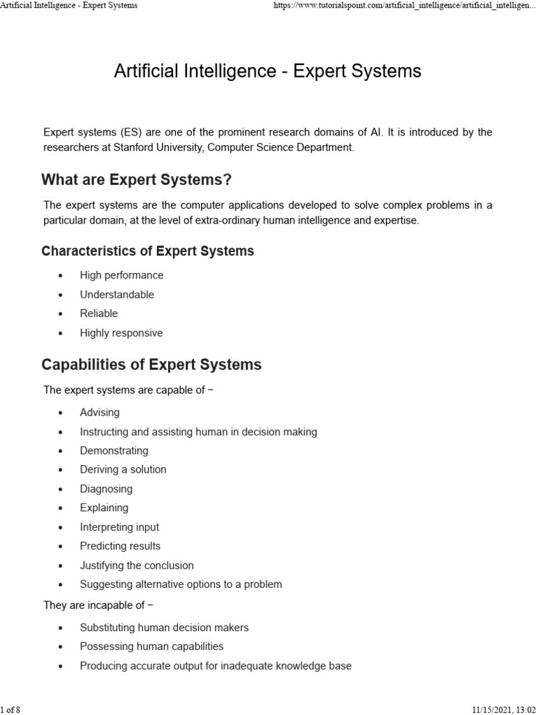 Artificial Intelligence - Expert Systems | PDF | Artificial Intelligence | Intelligence (AI ...