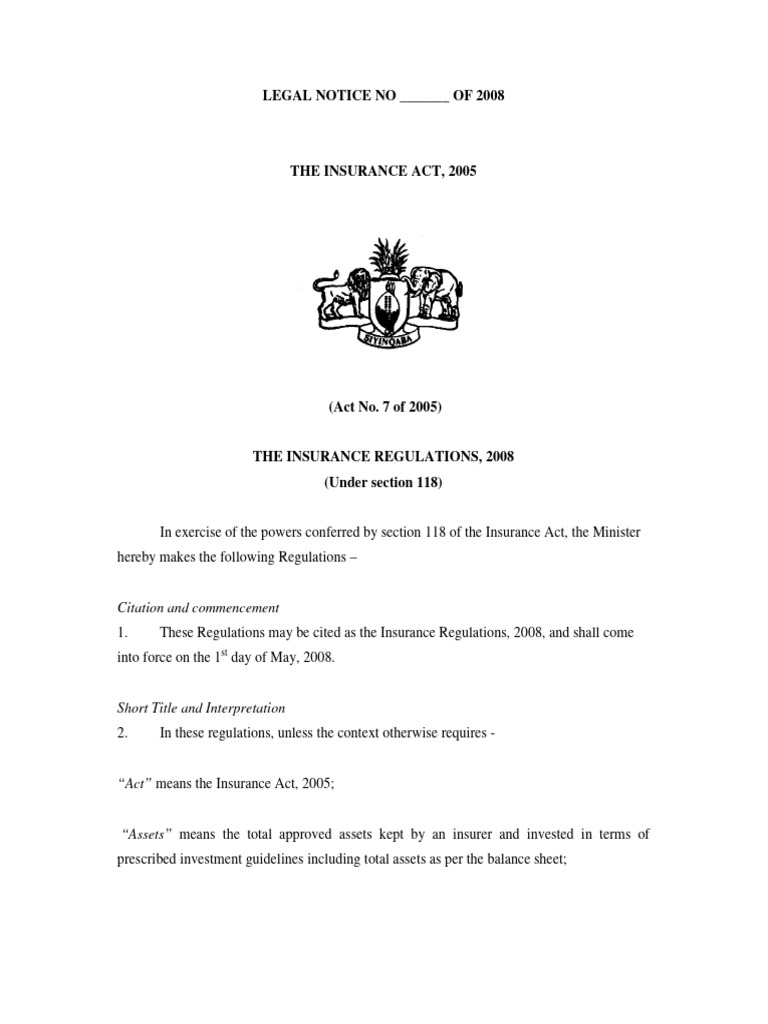 Insurance Regulations 2008 | PDF | Insurance | Liability Insurance
