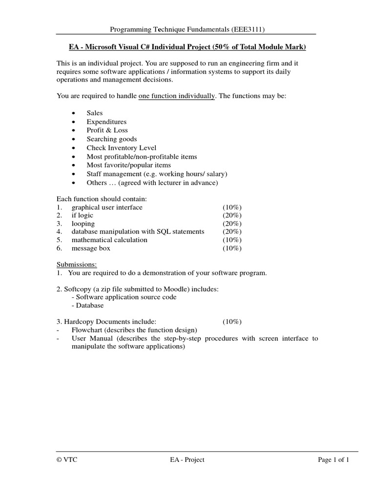 EEE3111 - EA Visual C# Project (Individual) | PDF