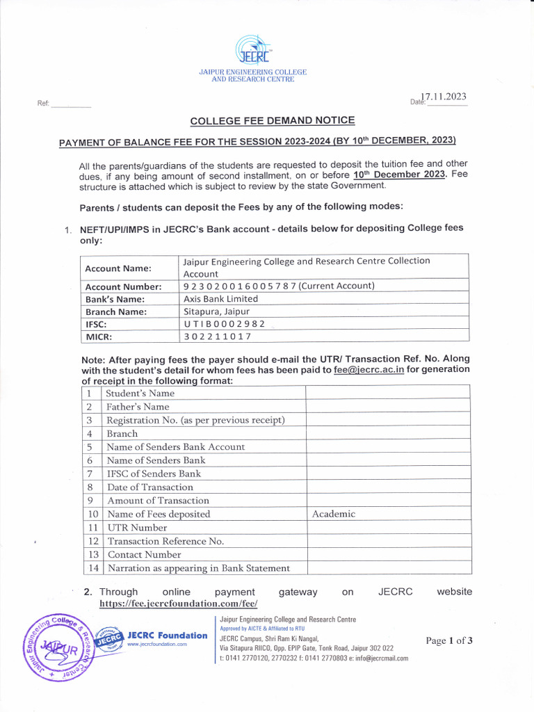 2nd Installment Academic Fee Demand Notice 2023-2024 | PDF | Trade ...