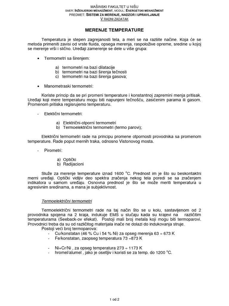 Vežbe 3 Sistemi Za Merenje Nadzor I Upravljanje | PDF