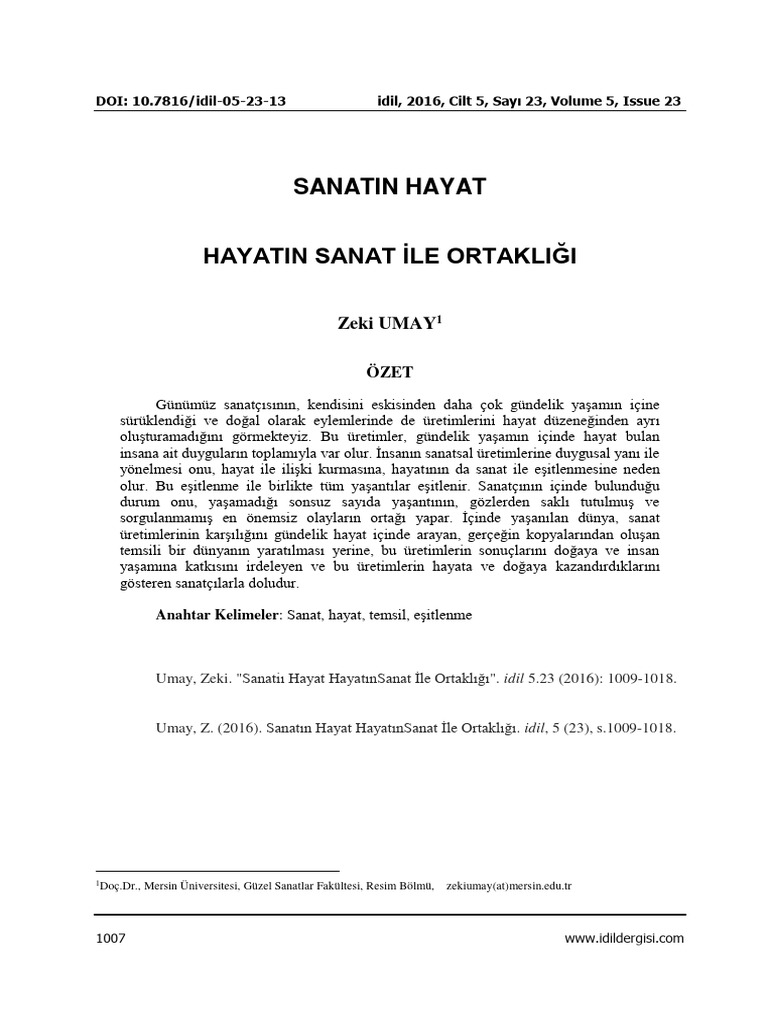 Sanatin Hayat Hayatin Sanat İle Ortakliği: Zeki UMAY | PDF