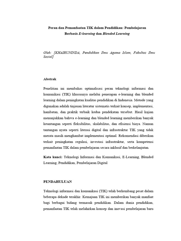 Peran Dan Pemanfaatan TIK Dalam Pendidikan Pembelajaran Berbasis E ...