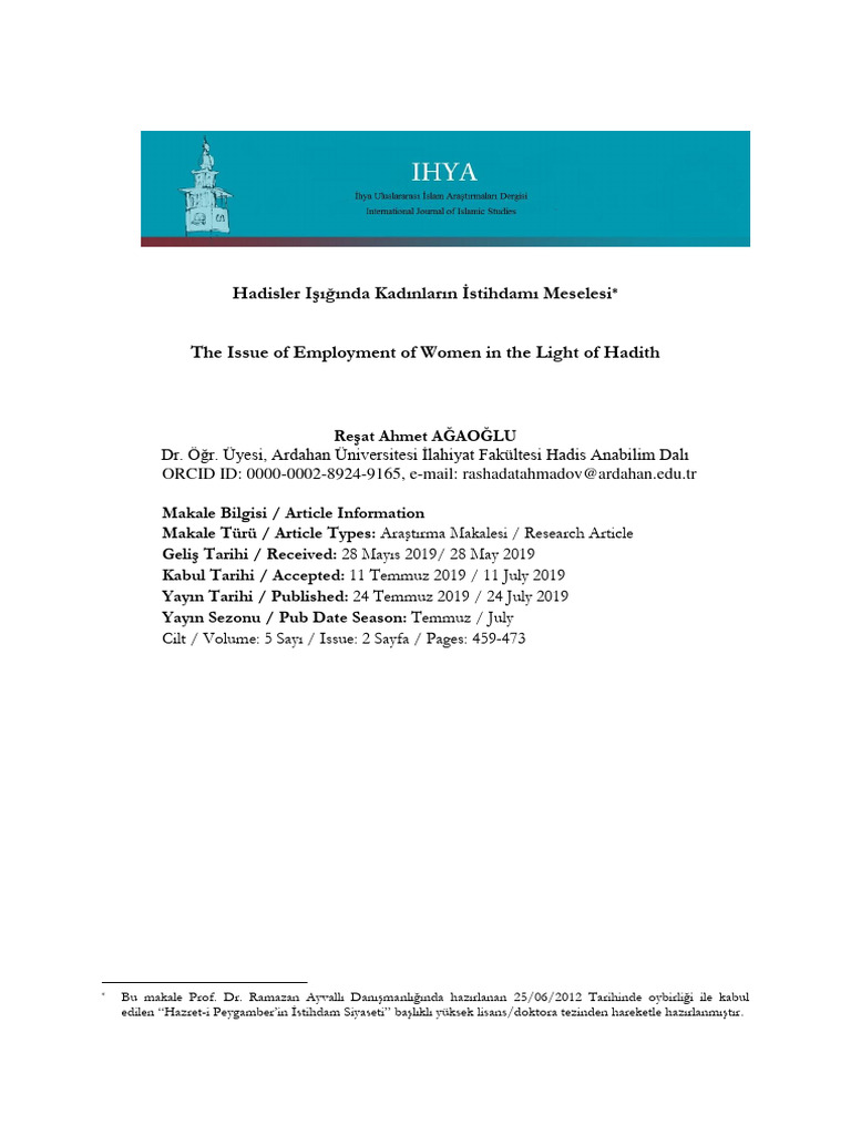 Hadisler I - Nda Kad - Nlar - N - Stihdam - Meselesi (#570923) - 768792 | PDF