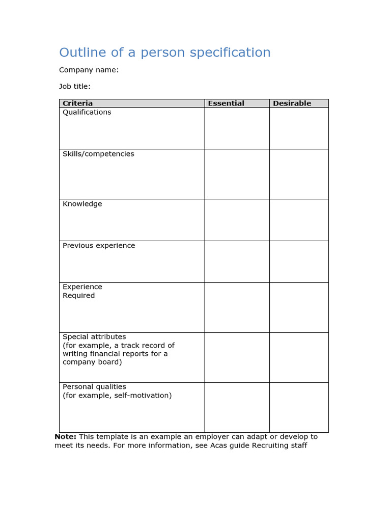 Person Specification Template | PDF | Career & Growth | Business