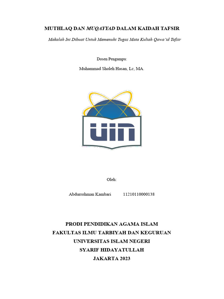 Muthlaq dan Muqayyad dalam Tafsir | PDF | Agama & Spiritualitas