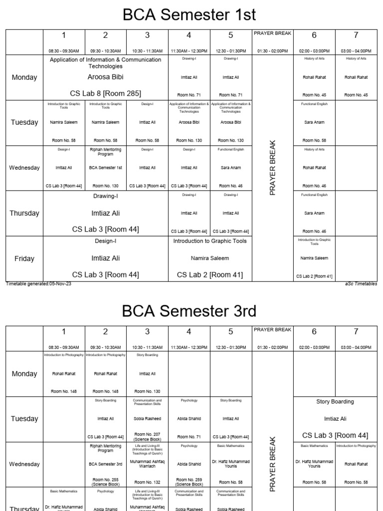Class Wise Time Table W.E.F 5-Nov-23 | PDF | Computing