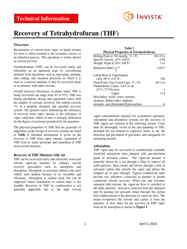 INVISTA Recovery of Tetrahydrofuran THF | PDF | Distillation ...