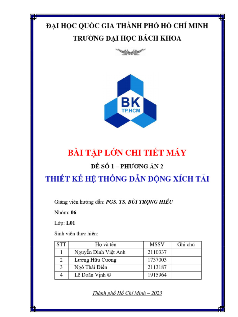 BTL CHI TIẾT MÁY - NHÓM 6 - ĐỀ 1 - PA 2 | PDF