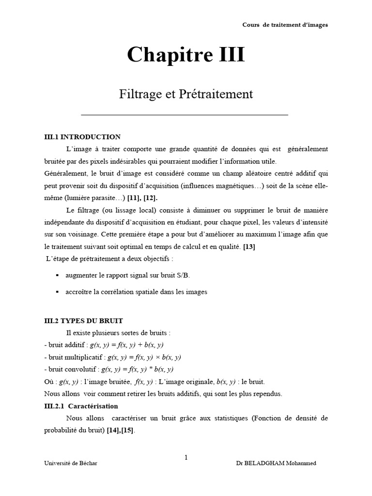 Filtrage et prétraitement d'images | PDF | Filtre (électronique ...