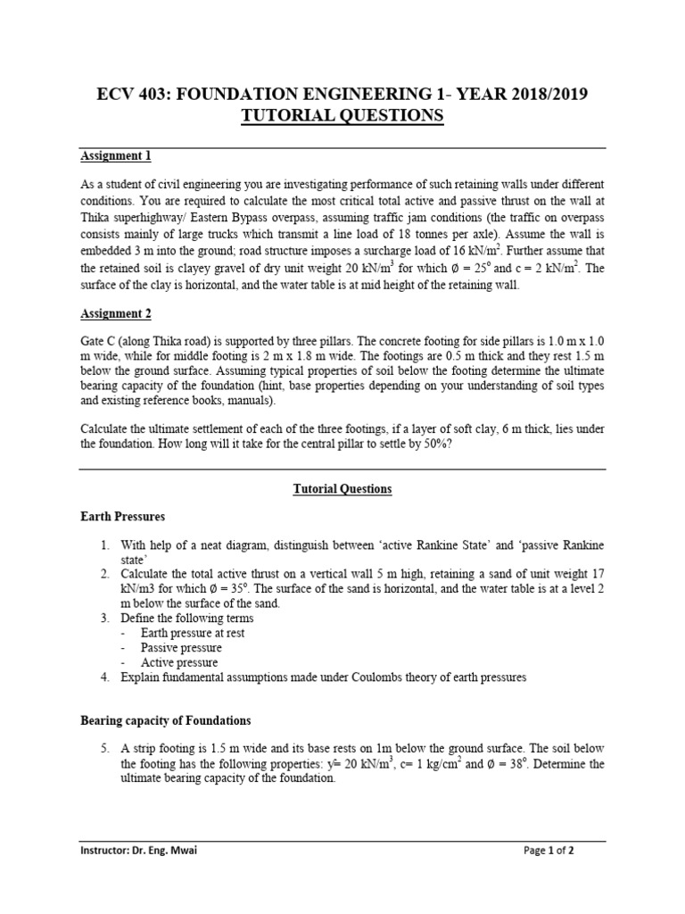 Foundation Engineering Tutorial Questions | PDF | Deep Foundation | Civil Engineering