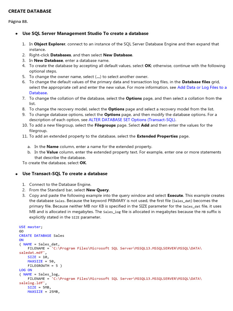 Create Database, Create Table, Drop Database | PDF | Databases | Microsoft Sql Server