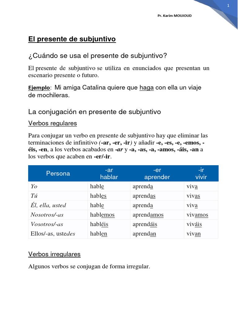 Uso y conjugación del presente subjuntivo | PDF | Verbo | Lingüística