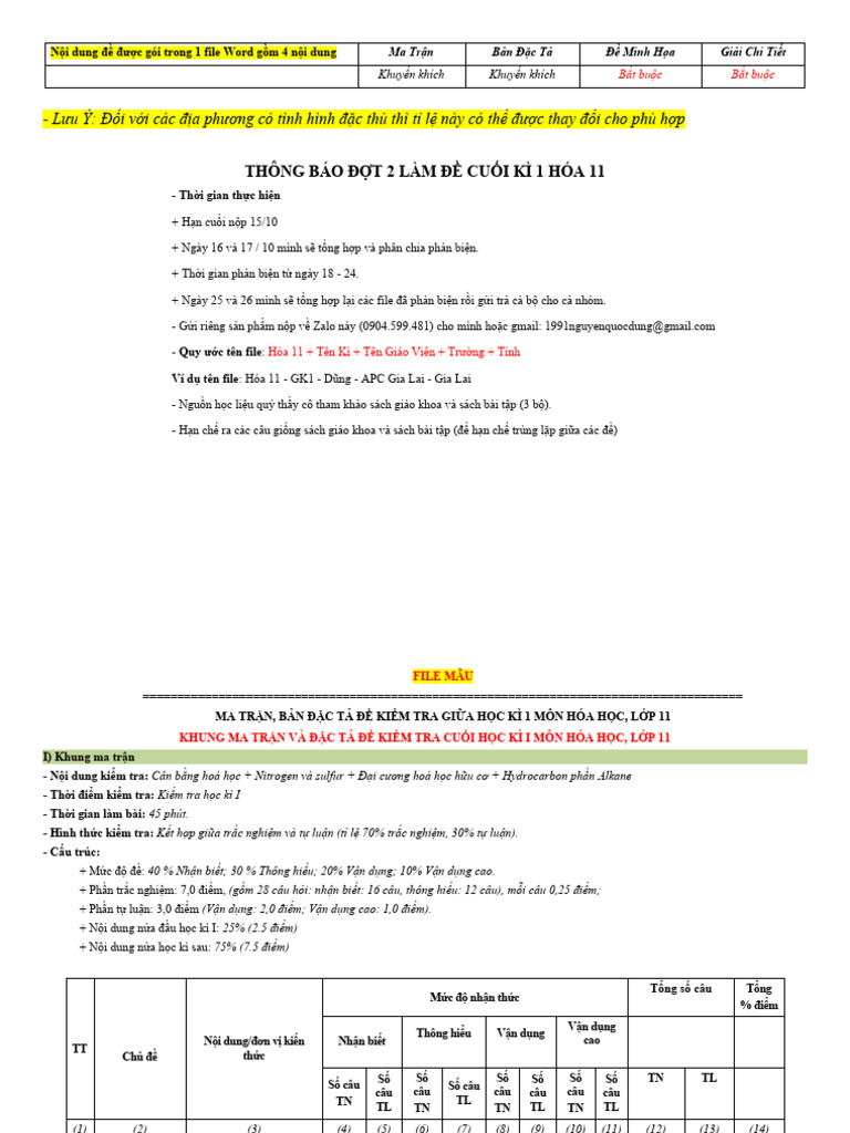 52. Hóa 11 - CK 1 - Đề Cuối Kì 1 Hóa 11 - Nguyen Duc Truong - Cầu Giấy - Ha Noi (Đã Phản Biện) | PDF