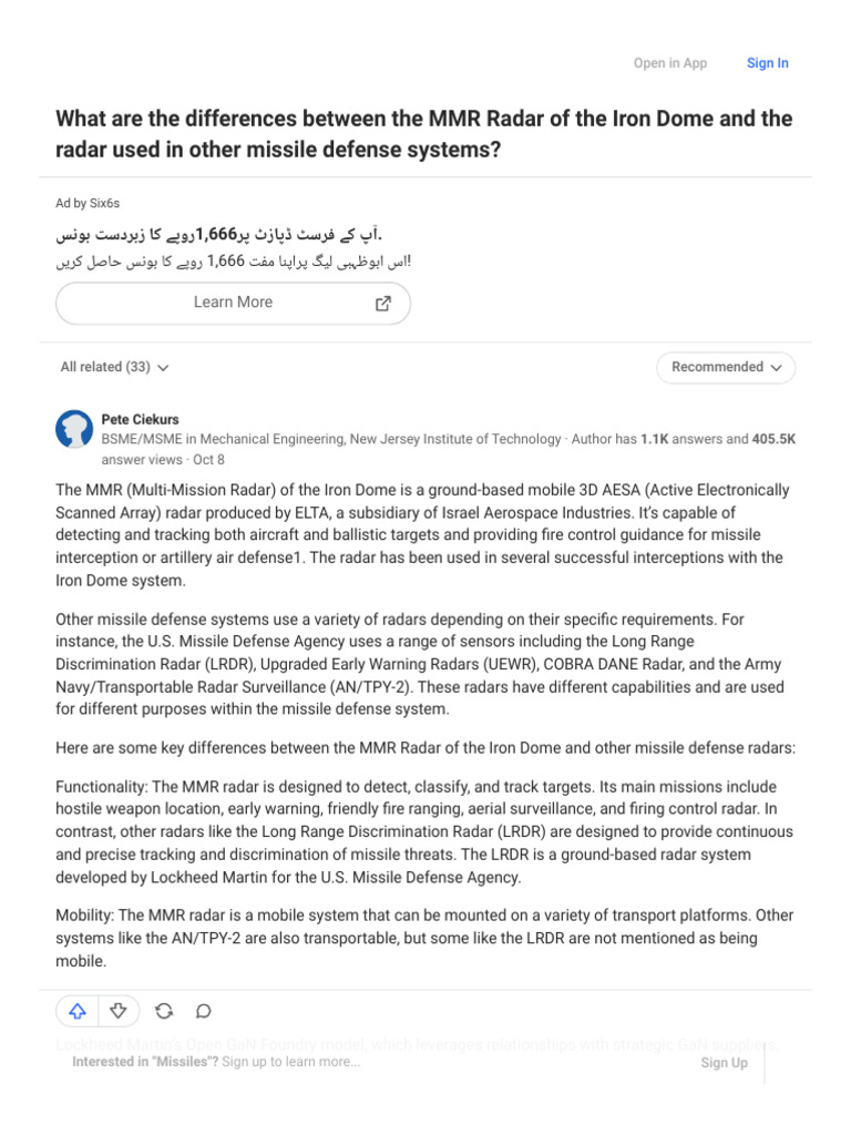 What Are The Differences Between The MMR Radar of The Iron Dome | PDF ...