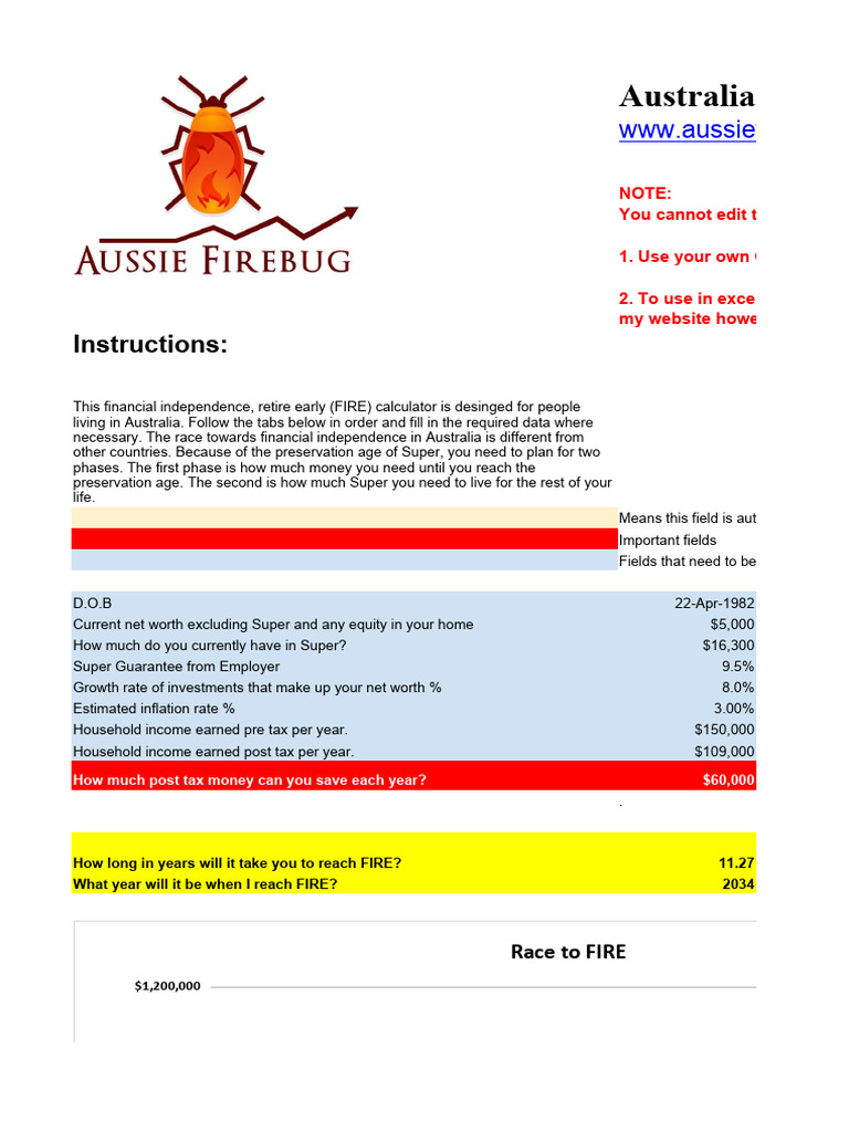 Australian FIRE Calculator Guide | PDF | Microsoft Excel | Net Worth