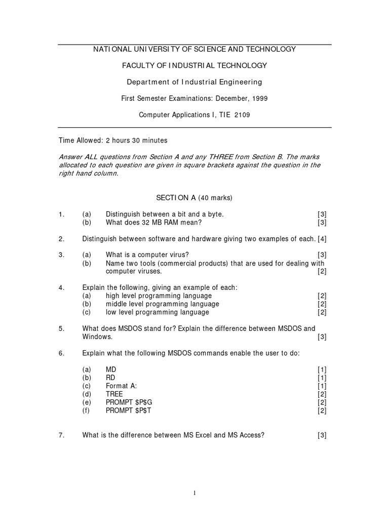 TIE2109199912 Computer Applications | PDF | Microsoft Excel | Relational Database