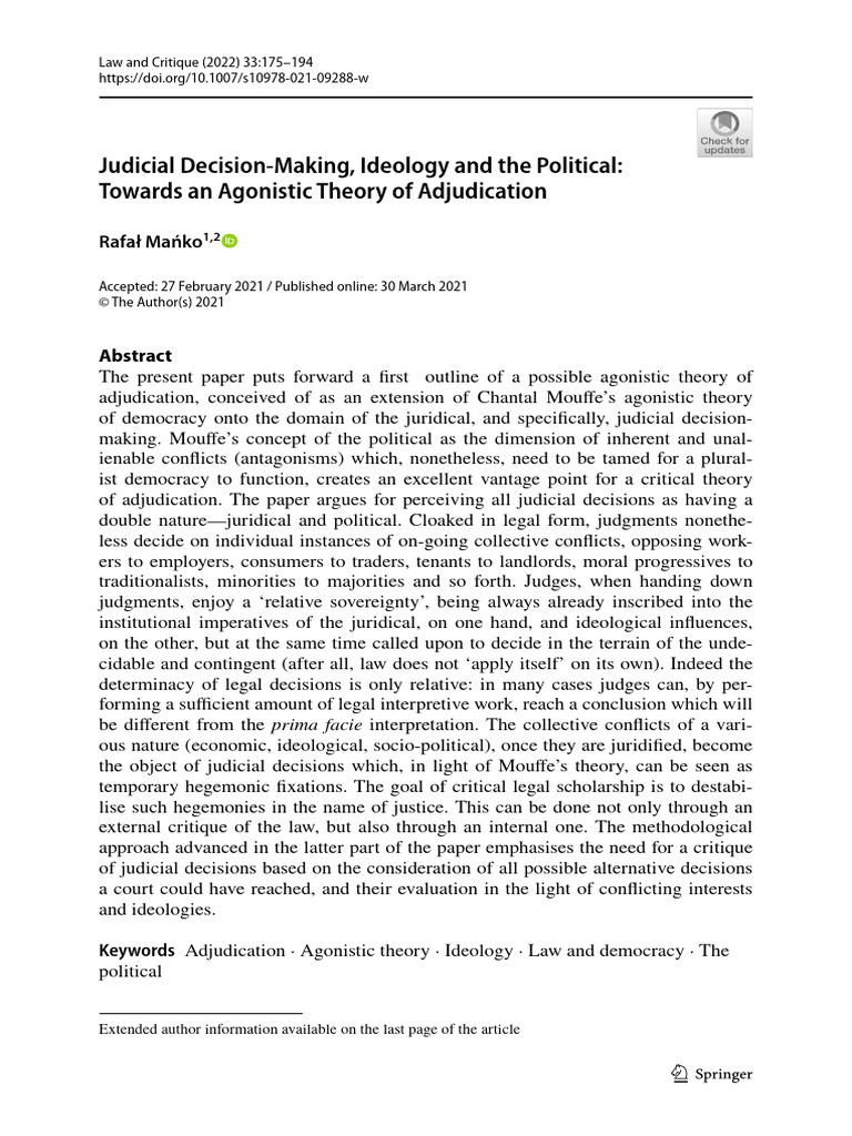 THEORIES OF ADJUDICATION JUDICIAL DECISION MAKING | PDF | Precedent ...
