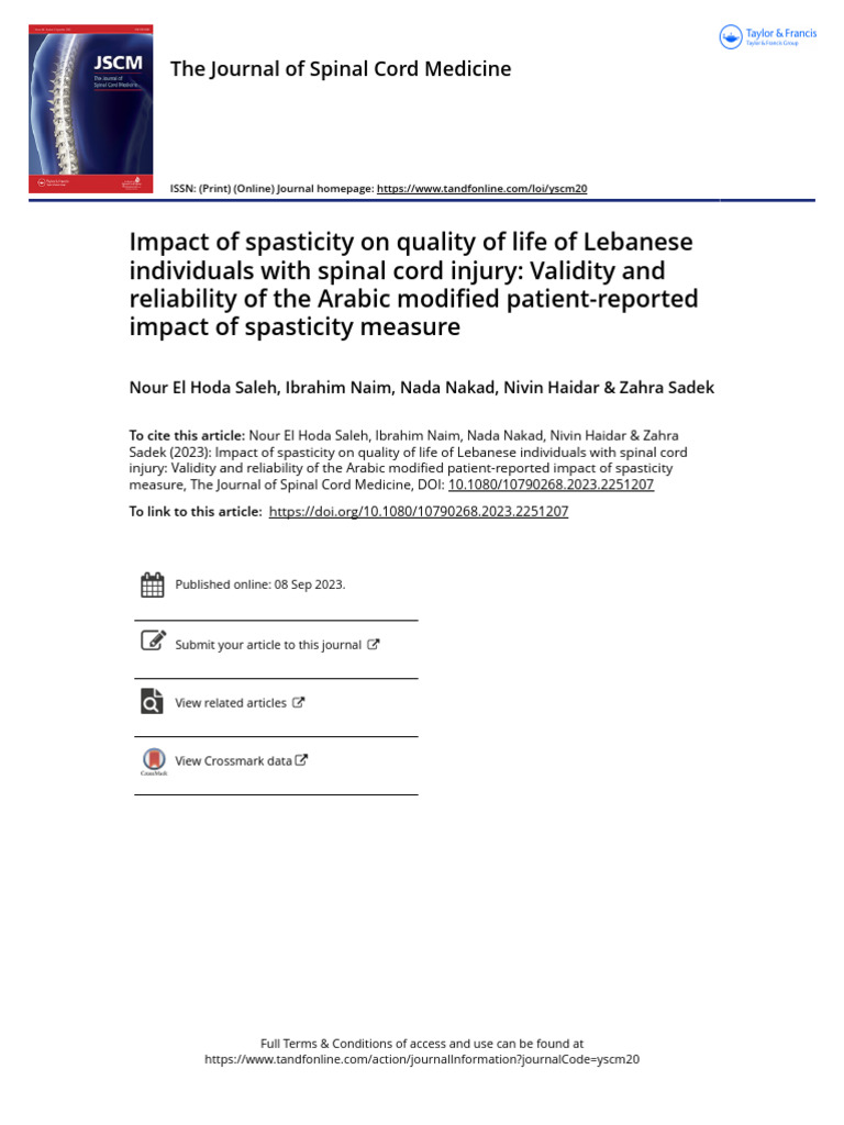 Impact of Spasticity On Quality of Life of Lebanese Individuals With ... Impact of Spasticity On Quality of Life of Lebanese Individuals With ...