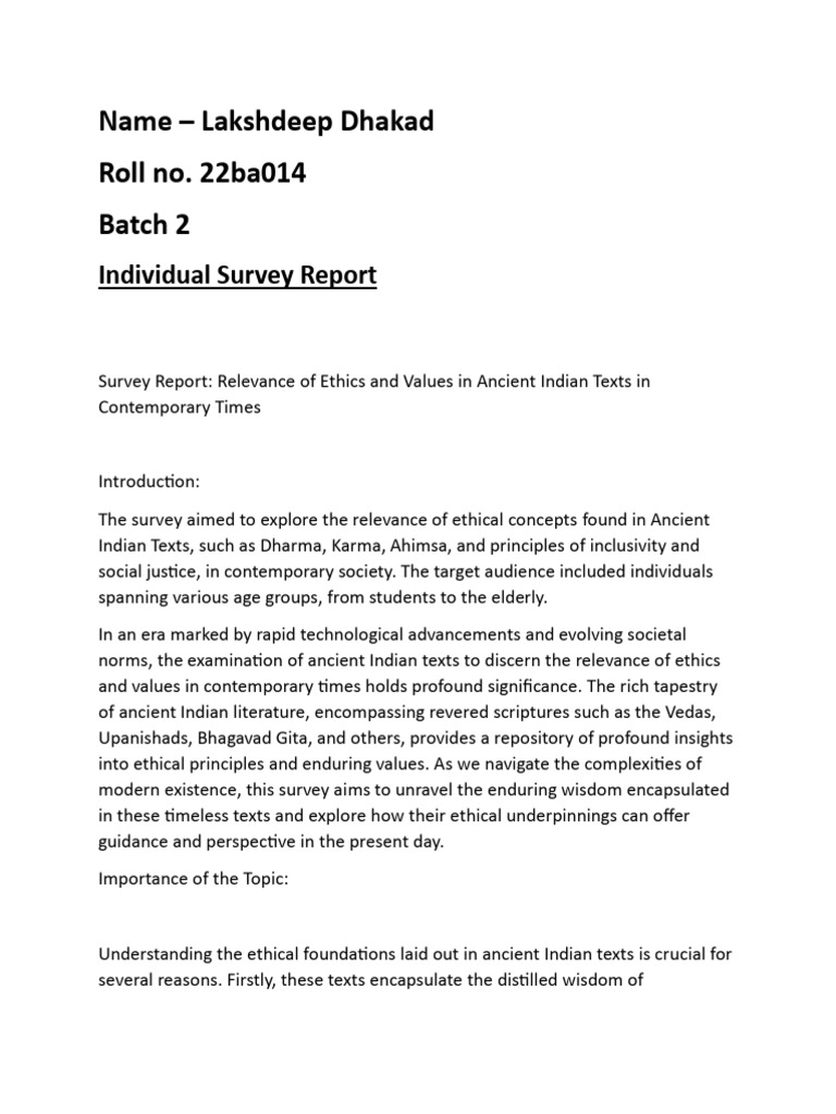 Individual Survey Report | PDF | Ahimsa | Social Justice
