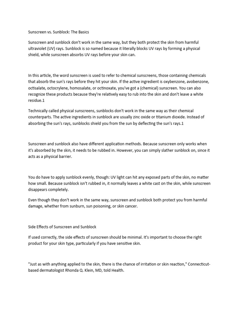 Sunscreen vs. Sunblock Explained | PDF | Sunscreen | Ultraviolet