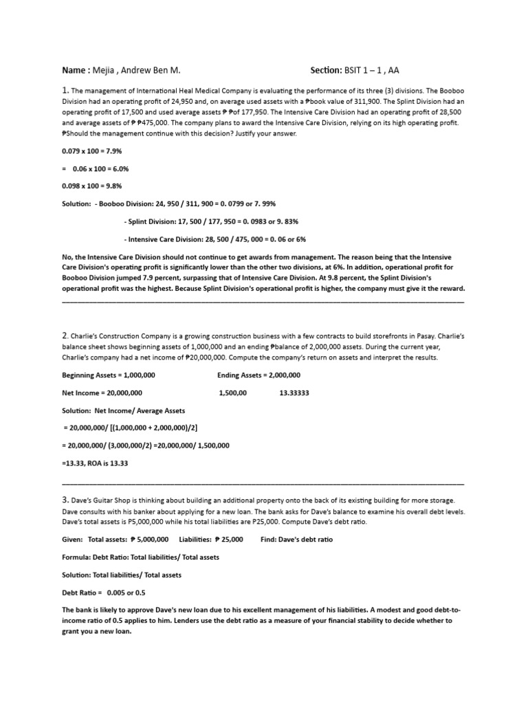 Name: Mejia, Andrew Ben M. Section: BSIT 1 - 1, AA | PDF | Loans | Debt