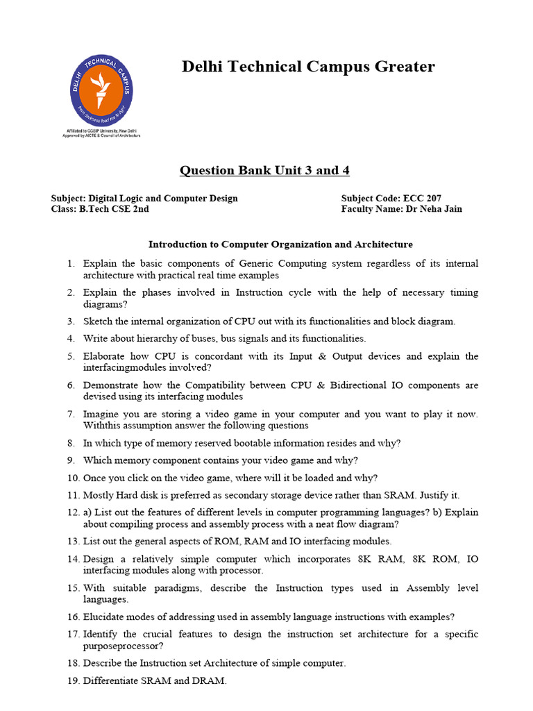 Question of Unit 3 and 4 | PDF | Input/Output | Central Processing Unit