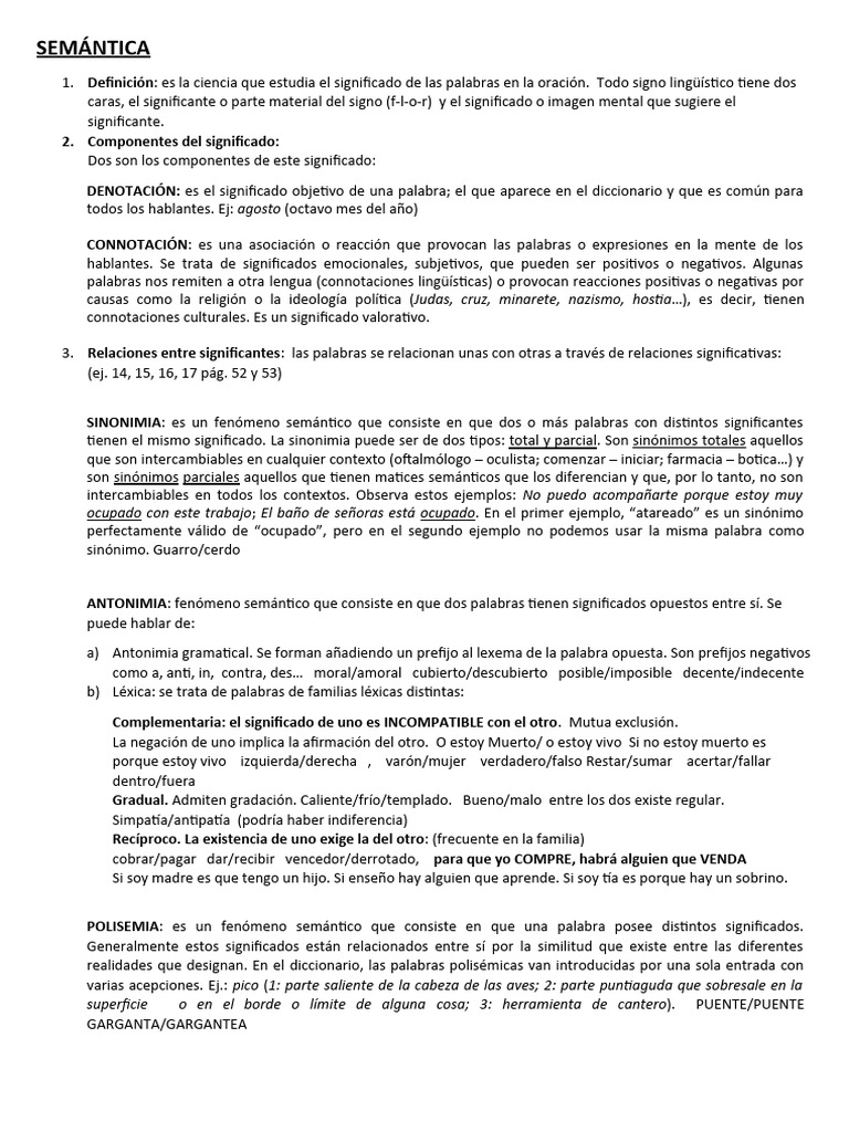 Semántica: Significado y Relaciones Lingüísticas | PDF | Palabra ...