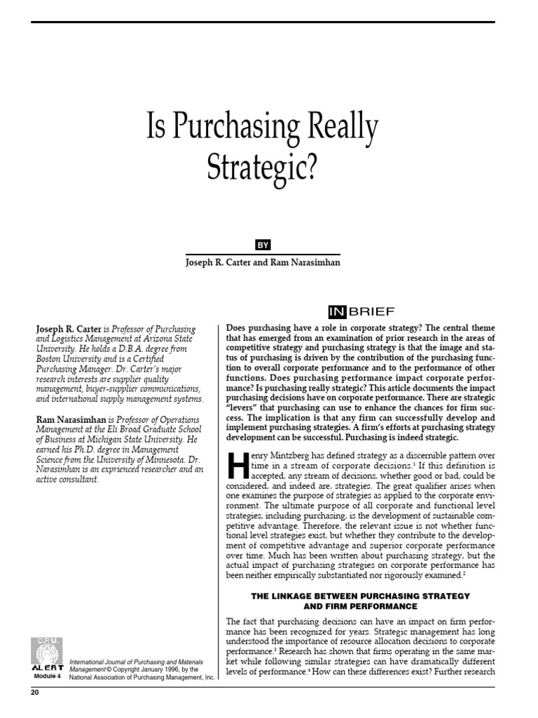 Is Purchasing Really Strategic | PDF | Strategic Management | Factor ...