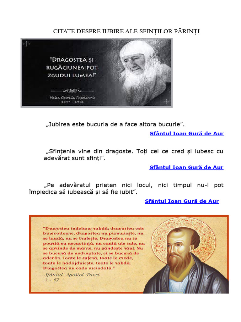 Citate Despre Iubire Ale Sfinților Părinți | PDF