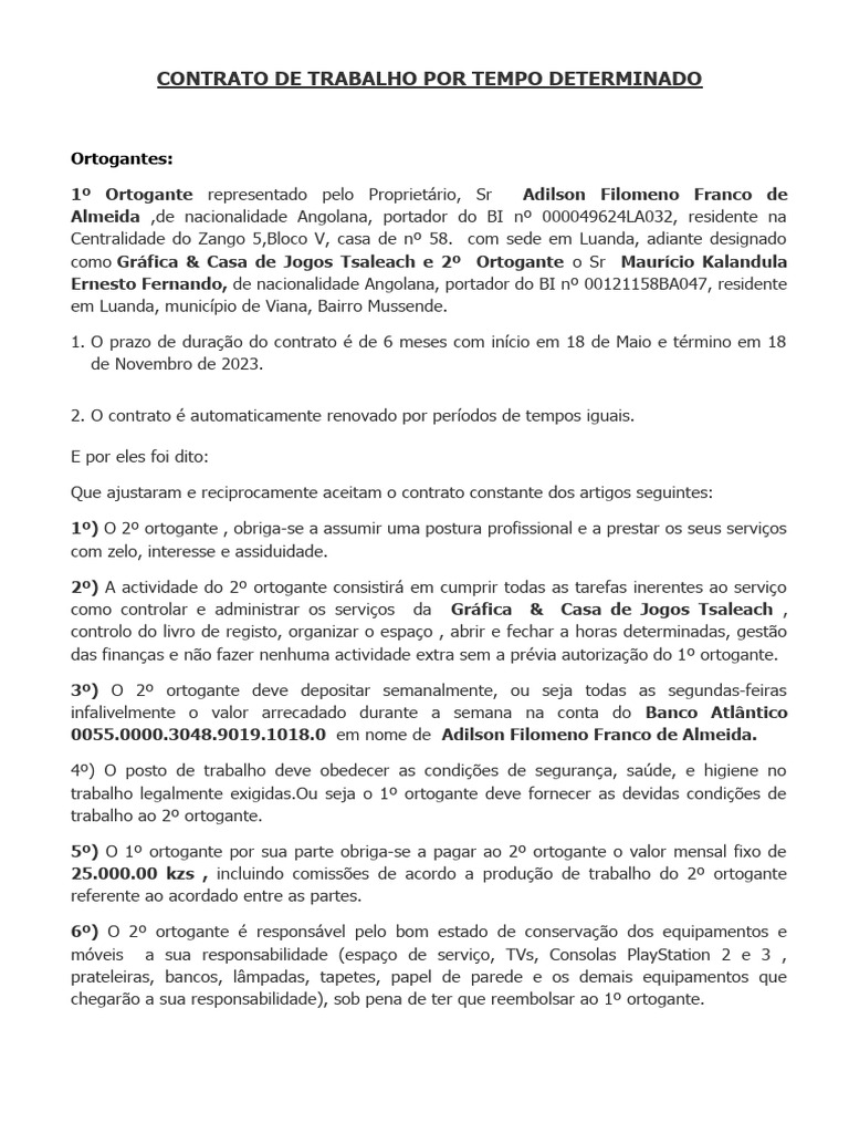 Contrato de Trabalho Por Tempo Determinado | PDF | Direito