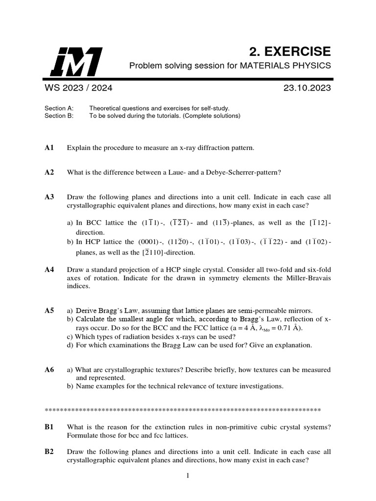 Exercise2 23-24 | PDF | Crystal Structure | Crystallography