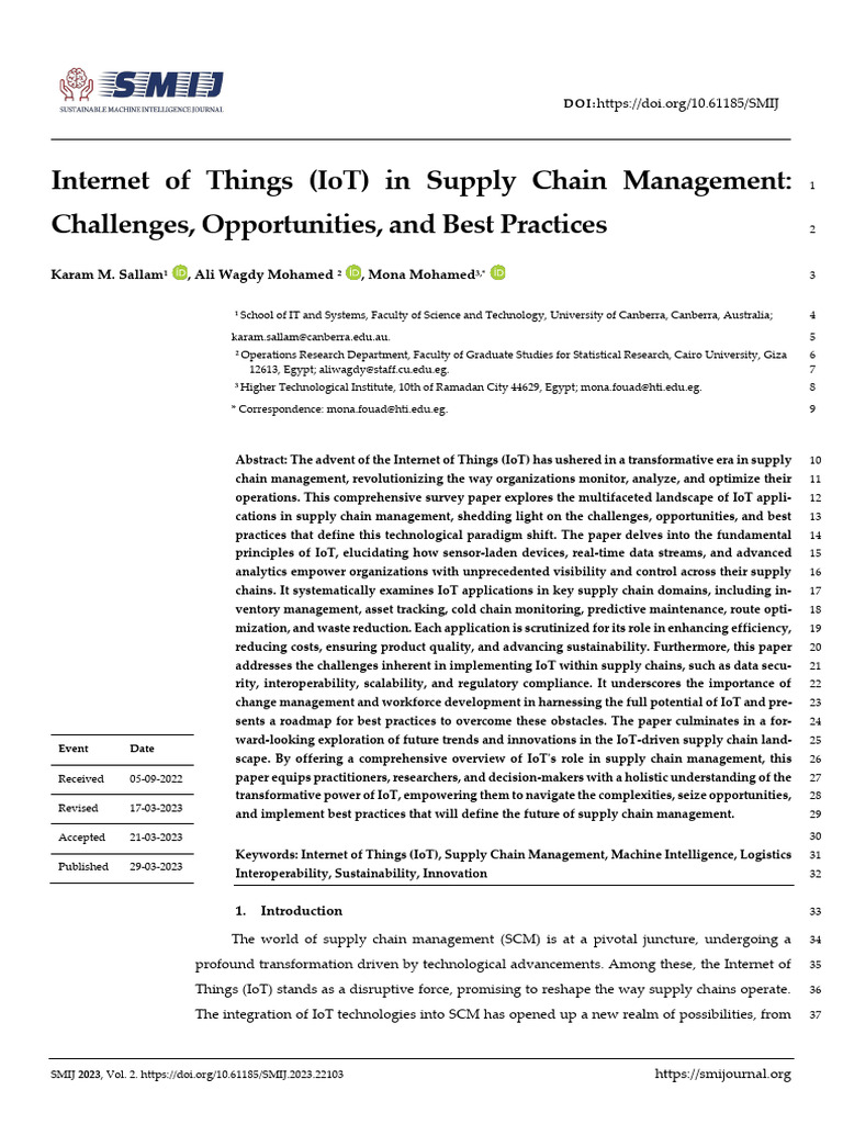 Internet of Things IoT in Supply Chain Management | PDF | Internet Of Things | Computer Network