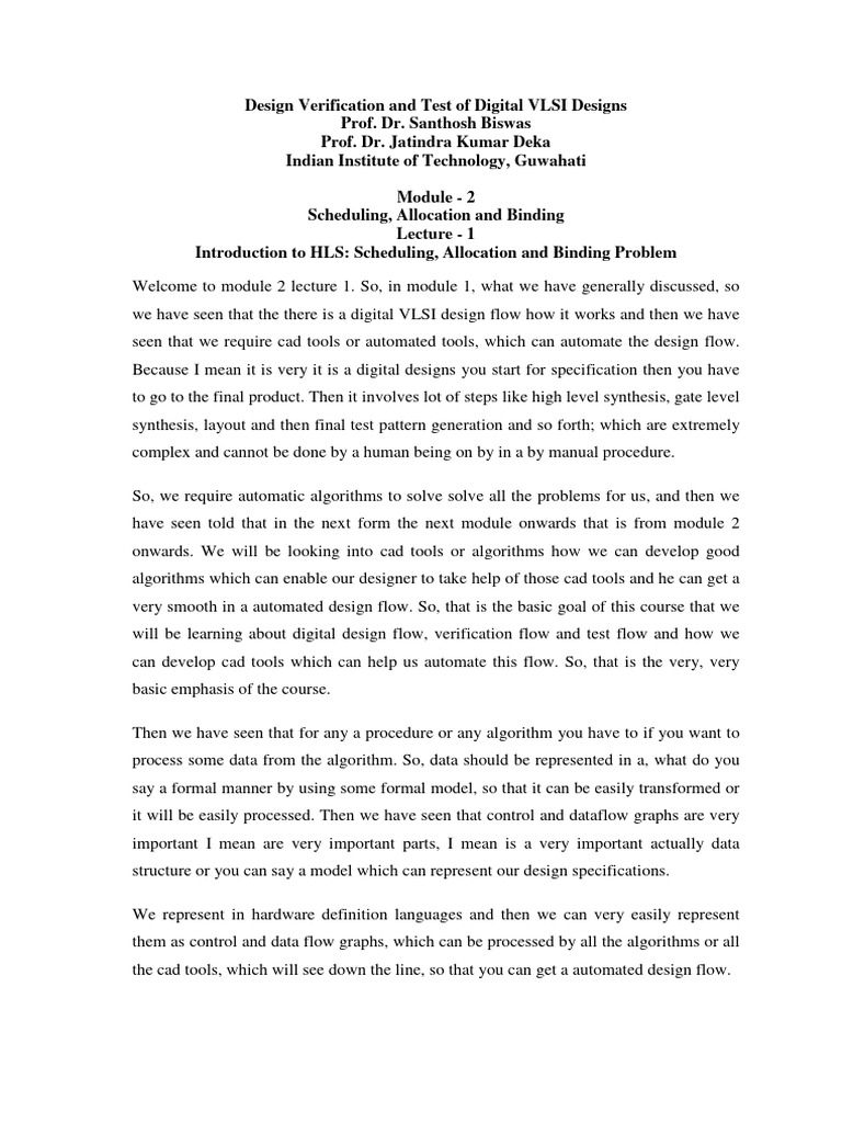 Mod2 - Lec4 - Introduction To HLS Scheduling, Allocation and Binding ...