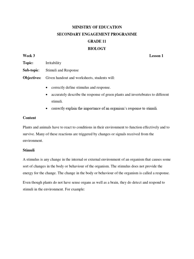 Plant and Invertebrate Responses to Stimuli | PDF | Organisms | Botany
