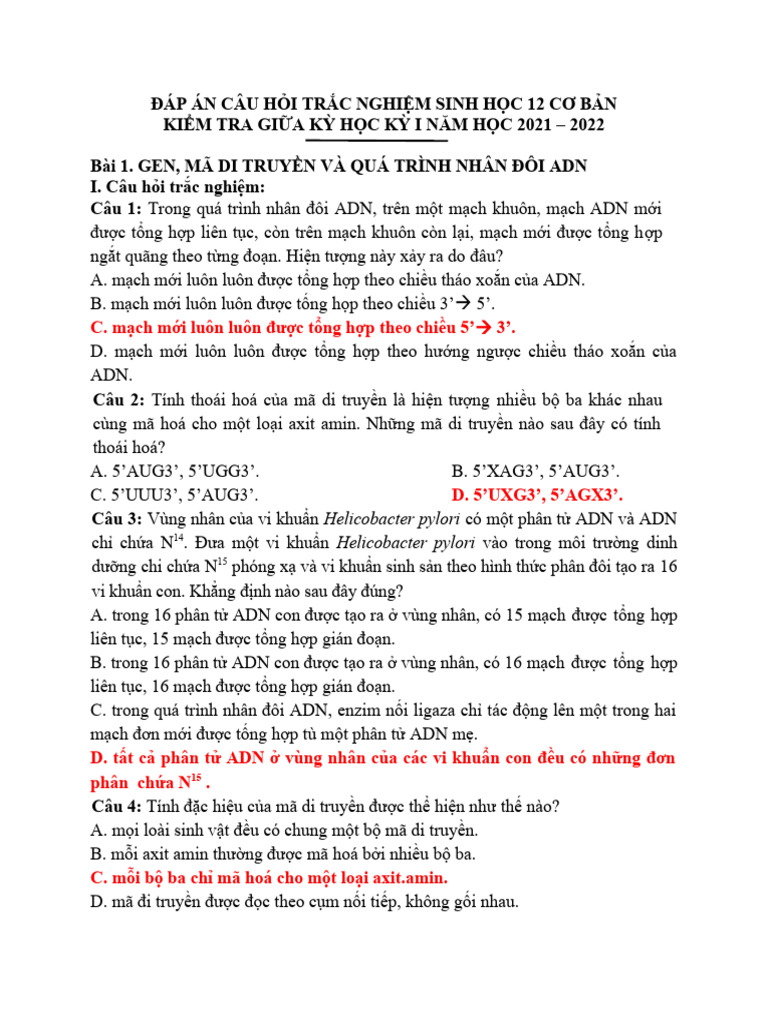 Ap-An-Cau-Hoi-Trac-Nghiem-Sinh-Hoc-12-Co-Ban 3 | PDF