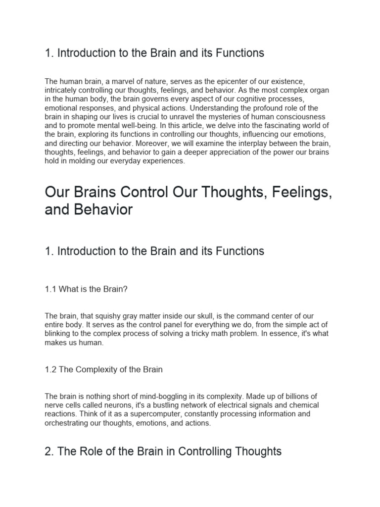 Our Brains Control Our Thoughts, Feelings, and Behavior | PDF | Brain ...