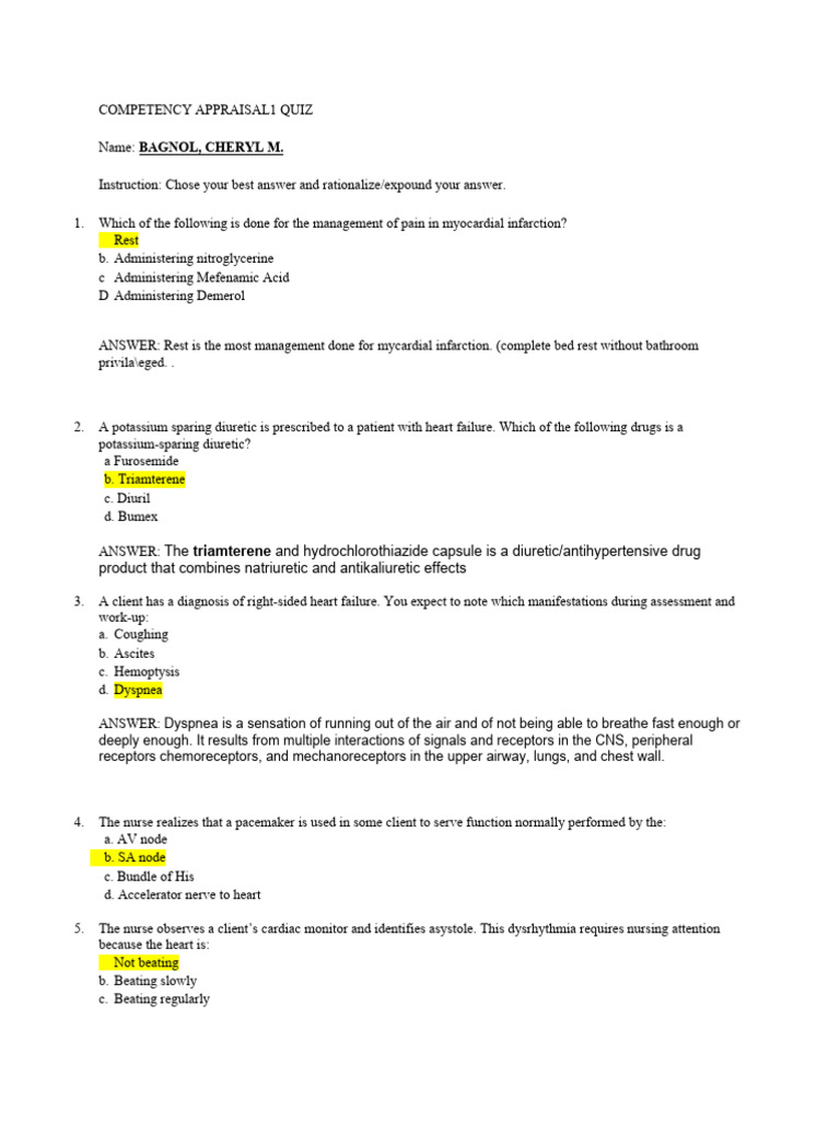 Competency Appraisal1 Quiz | PDF | Diastole | Heart