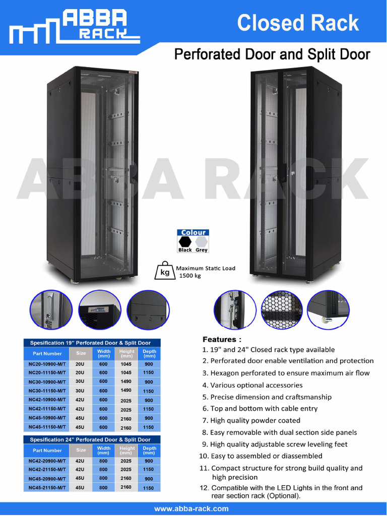 ABBA-RACK Premium Series Closed Rack Perforated Split Door Brochure | PDF