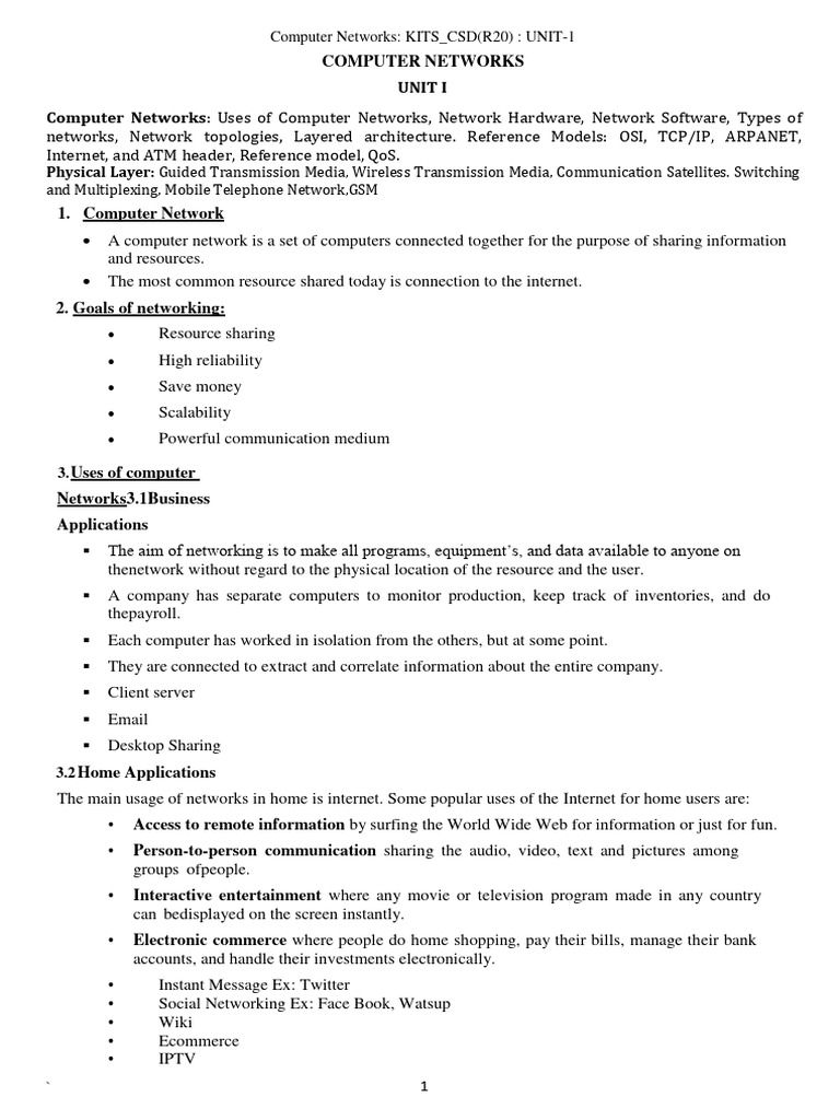 CN_UNIT_1 | PDF | Network Topology | Osi Model