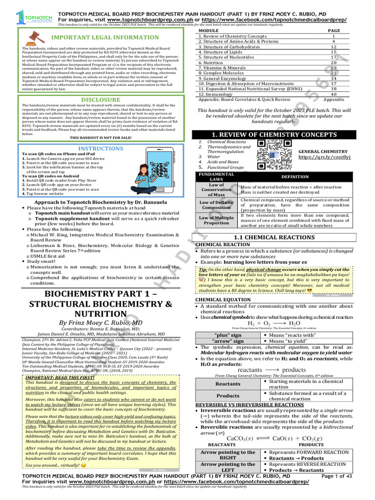 Biochemistry Prep Handout Part 1 | PDF | Heat | Redox