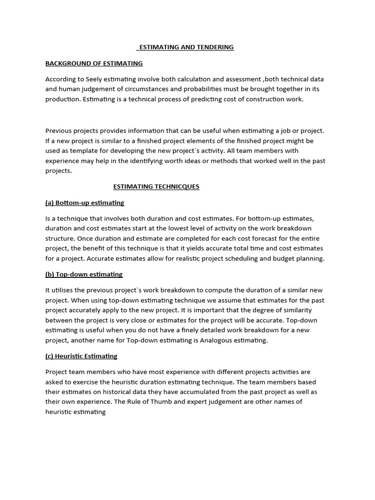 Estimating and Tendering Presentation Final Revised 15 06 15 | PDF | Procurement | Business