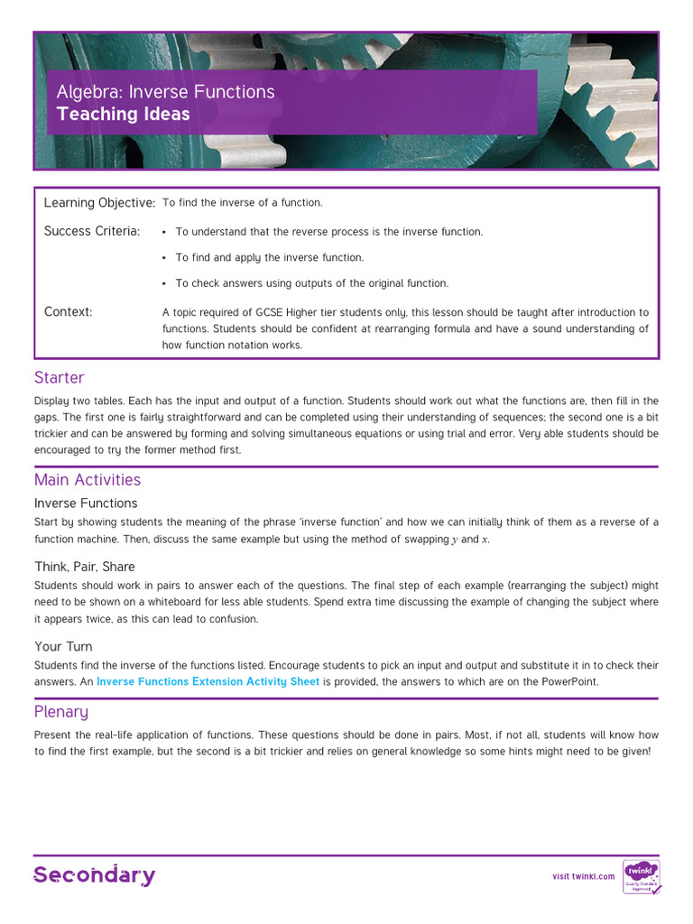Inverse Functions Teaching Ideas | PDF