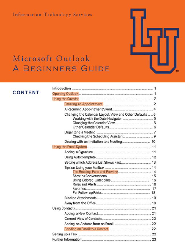 The LU MS Outlook Guide | PDF | Microsoft Outlook | Personal Computers