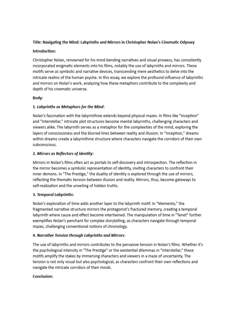Mirrors and Labyrinths in The Works of Christopher Nolan | PDF | Labyrinth | Narrative