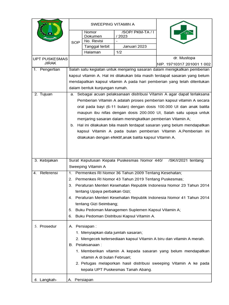 Sop Sweeping Vit A | PDF